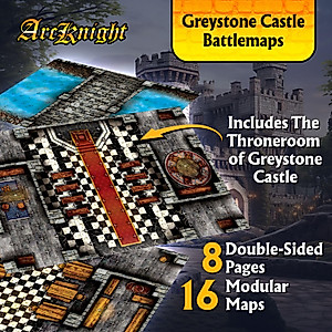Arcknight The Graystone Castle Roleplaying Battlemaps; 16 Modular RPG Maps in 8 Double-Sided Pages, 1" Square Grid, Modular & Versatile Design for Tabletop Gaming - for D&D, Pathfinder and More