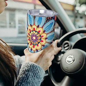 AYCZN Colorful Flower 20 OZ Tumbler Stainless Steel Travel Coffee Mug, Daisy Insulated Water Bottle with Lid and 2 StrawsLeakproof Thermal Cup