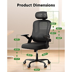 Kensaker Home Office Chair, High Back Ergonomic Desk Chair with 3D Armrests, Lumbar Support, Mesh Computer Chair with Adjustable Headrest, for Home, Office, Work, Student