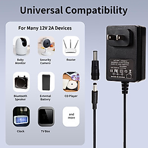 12V 2A Power Adapter Charger AC 12V Regulated Power Supply DC in 12 Volts 2000mA Power Cord with 10 Interchangeable DC Plug for 1A 1.1A 1.2A 1.3A 1.4A 1.5A 1.6A 1.7A 1.8A 1.9A 2A Electronics