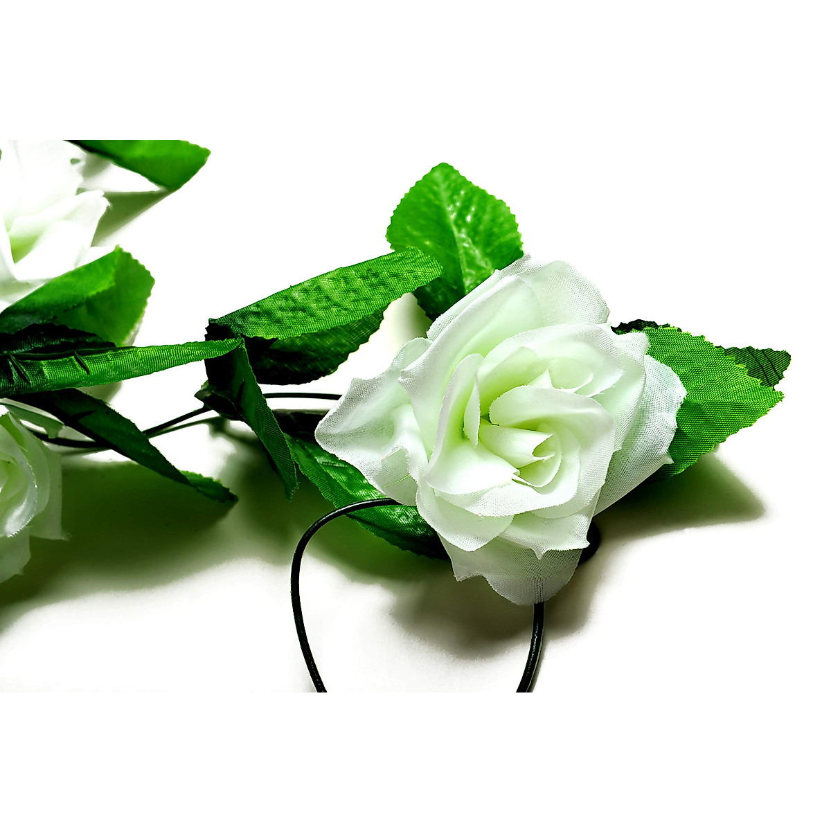 MagicZoo 2Pack(18 Rose Flowers) 15FT Artificial Rose Vine Silk Flower Garland Fake Hanging Rose Flower Plant for Home Office Garden Hotel Wedding Party Decor (2pc White)