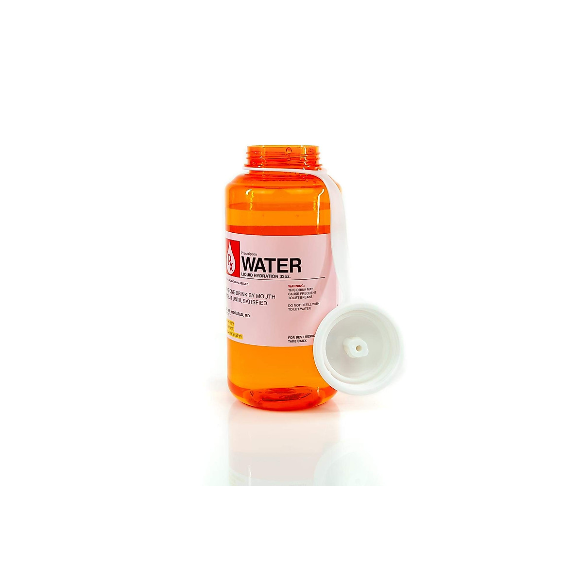 JUST FUNKY Prescription Water 32 Oz Plastic Water Bottle With Lid - Wide-Mouth, BPA-Free Novelty Hydroflask - Fun, Unique Orange Medicine Bottle With Screwtop Cap - Hydration Enthusiast Gift Idea