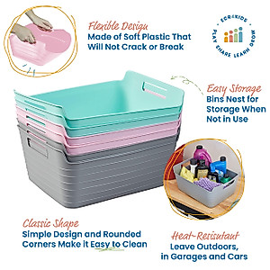 ECR4Kids Bendi-Bins with Handles, Flexible Plastic Storage Baskets for Multipurpose Use, Stackable Storage Organizer, 14.6in x 11.4in, 6-Piece - Pastel