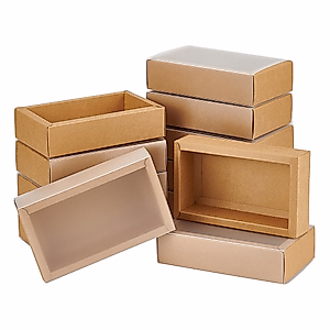 BENECREAT 12Packs Large Rectangle Brown Kraft Boxes Heavy Duty Gift Box with Clear PVC Windows 6.5x4x1.5 for Party Favor Treats, Bakery, Jewelry, Wedding Gift Packaging
