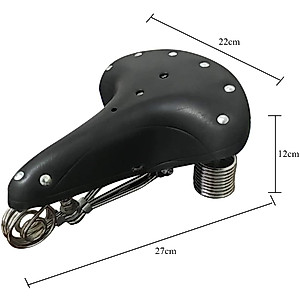 UNISTRENGH Vintage Bike Saddle Bike Seat Leather City Bike Saddle Spring-Loaded Touring Saddle Spring Saddle with Upgrade 4 Springs, with Clamp and Rivet (Black)