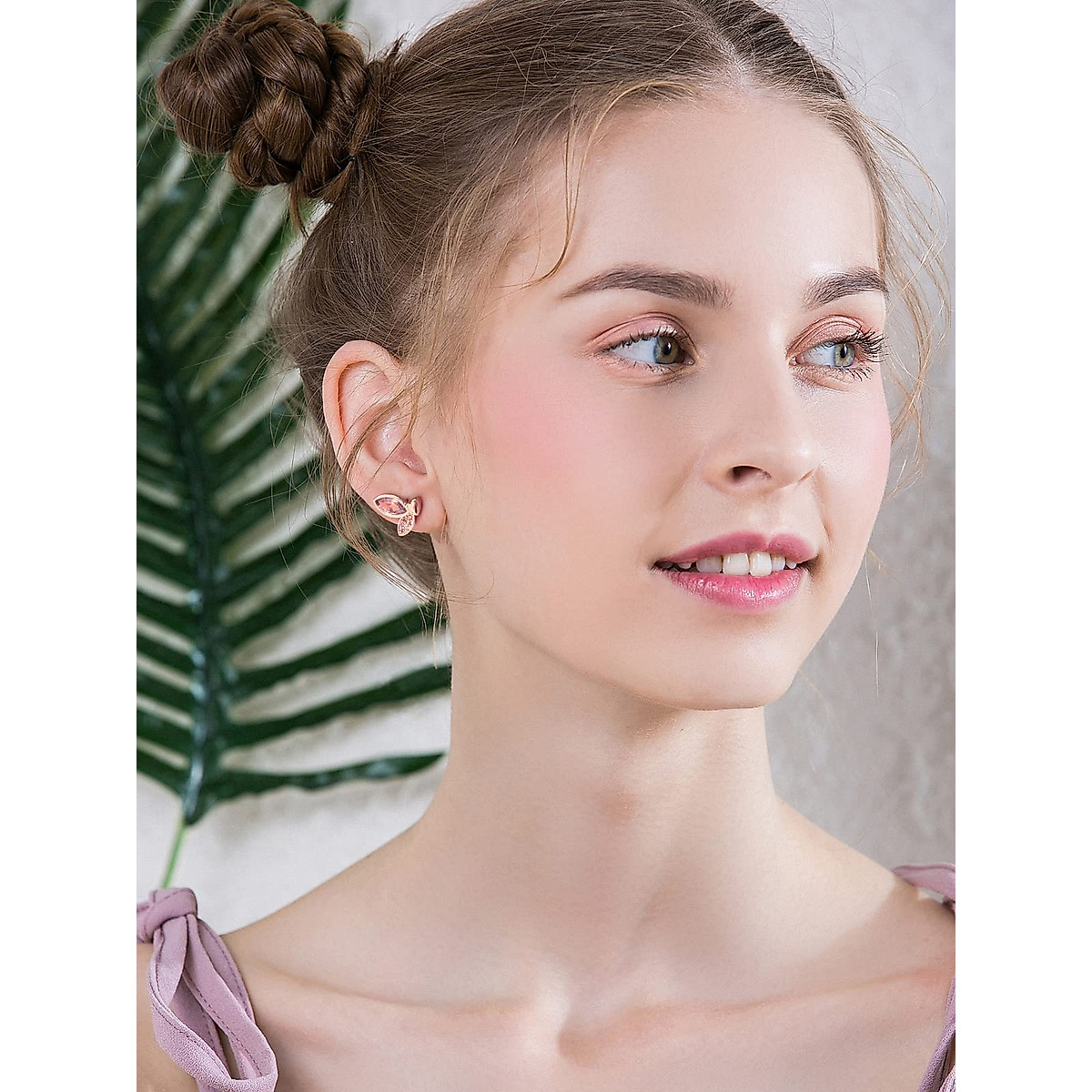 Butterfly Stud Earring for Girls - Sterling Silver Cubic Zirconia Half Butterfly Wing Earrings Dainty Hypoallergenic Heart Studs Earrings for Sensitive Ears Birthday Jewelry Gifts for Women Daughter