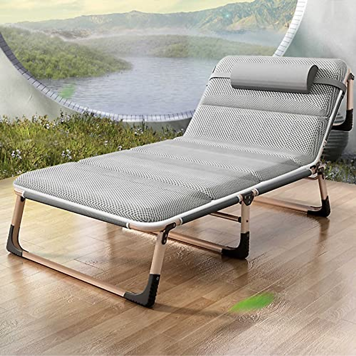 ABaippj Adjustable Zero Gravity Folding Reclining Lounge Chair with Pillow, Portable Chaise Lounge Chair, Great for Outdoor Patio Lawn Beach Pool Sunbathing, Supports 440lbs