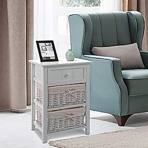 Giantex Nightstand with Drawers Wooden, W/ 2 Storage Baskets and Open Shelf for Bedroom, Bedside Sofa End Table (1, White)