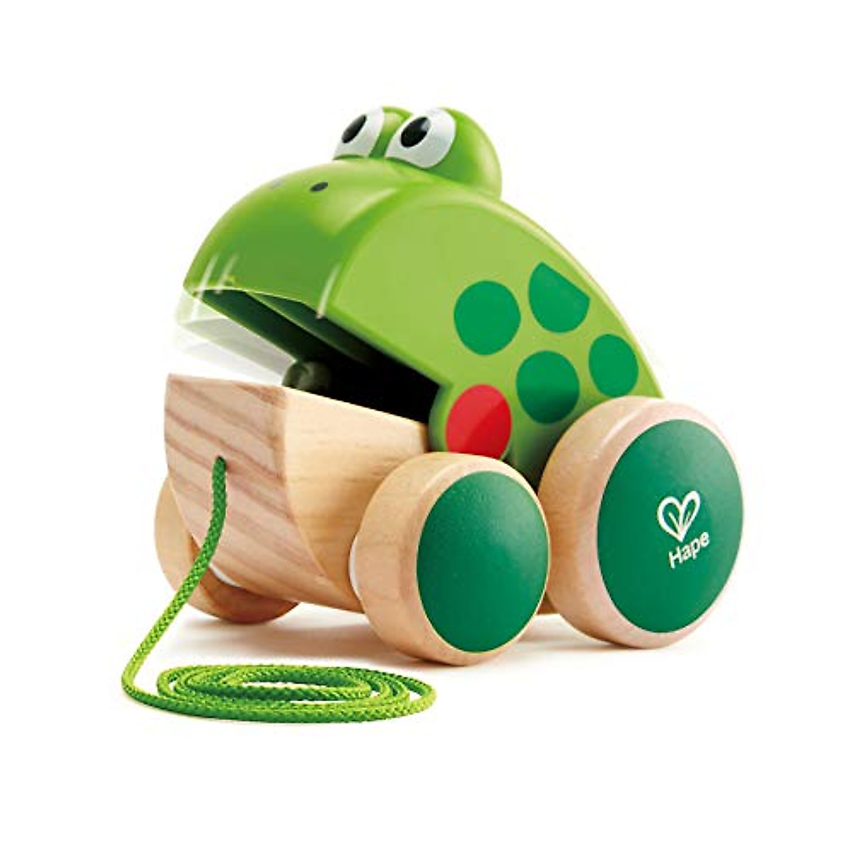 Hape Frog Pull-Along | Wooden Frog Fly Eating Pull Toddler Toy, 4.6 x 3.3 x 3.8 inches, Green