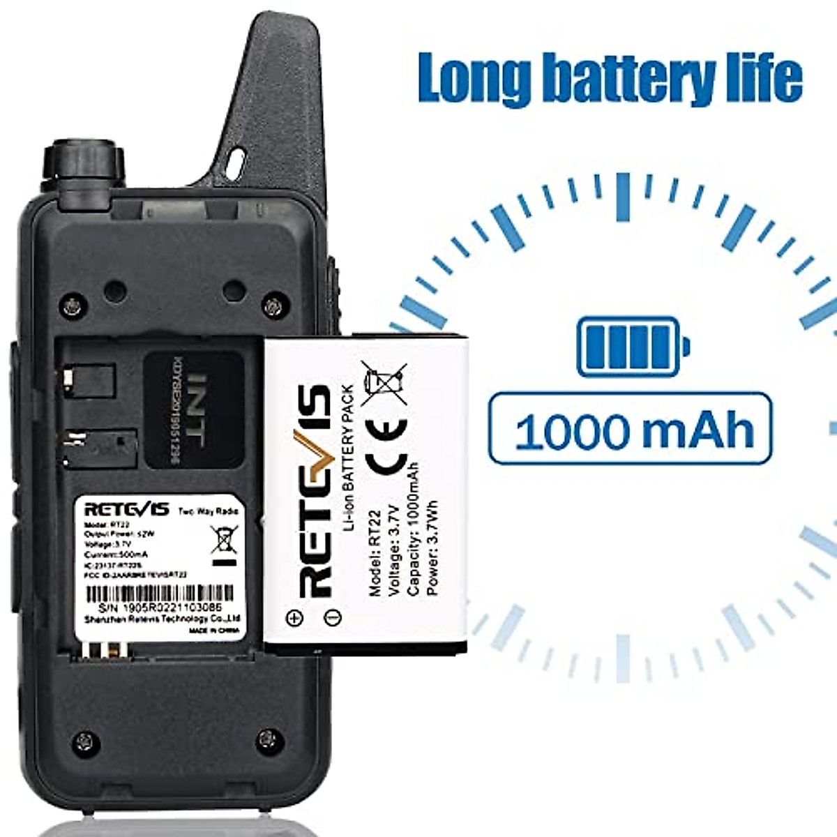 Retevis RT22 Walkie Talkies, Mini 2 Way Radio Rechargeable, VOX Handsfree, Portable, Two-Way Radios Long Range with Earpiece, for Family Kids Road Trip Camping Hiking (2 Pack, Black)