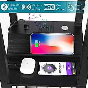 Touch Control Shelf Floor Lamp With QI Wireless Charging Station, Modern Dimmable LED Floor Lamps with Shelves, 2 Fast Charging USB Ports , Skinny Standing Floor Lamp for Living Room, Bedroom (Black)