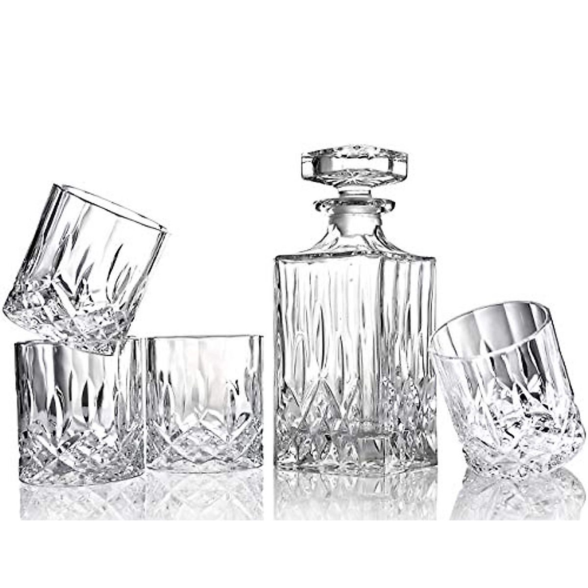 ELIDOMC 5PC Italian Crafted Crystal Whiskey Decanter & Whiskey Glasses Set, Crystal Decanter Set With 4 Whiskey Glasses, Whiskey Decanter Sets for Men