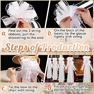 FineCheer 12 Set Large Wedding Pew Bows with Long Tulle Tails Wedding Pew Bows Church Chair Aisle Decorations Wedding Car Decoration Big Bows for Bridal Shower Reception Birthday Anniversary(White)