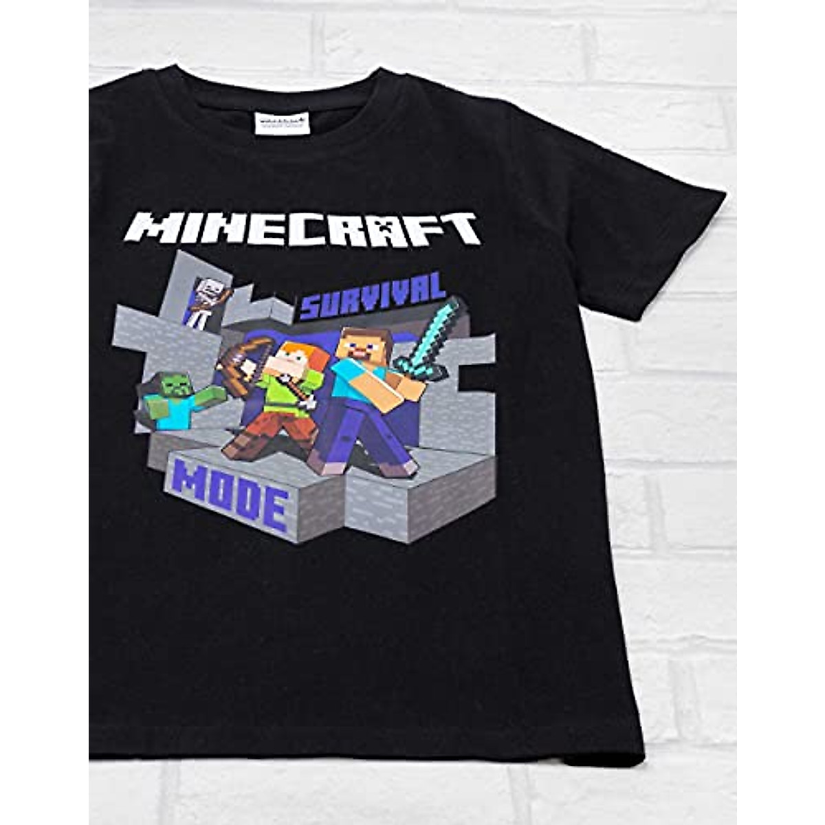 Minecraft T Shirt Boys Alex Steve Sword Black Game Short Sleeve Top 9-10 Years
