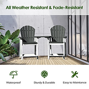 OTSUN Outdoor Tall Adirondack Chairs Set of 2 with Removable Table, Patio Bar Stool High Back, Widened Arms, All-Weather Balcony Chair for Backyard, Garden, Yard