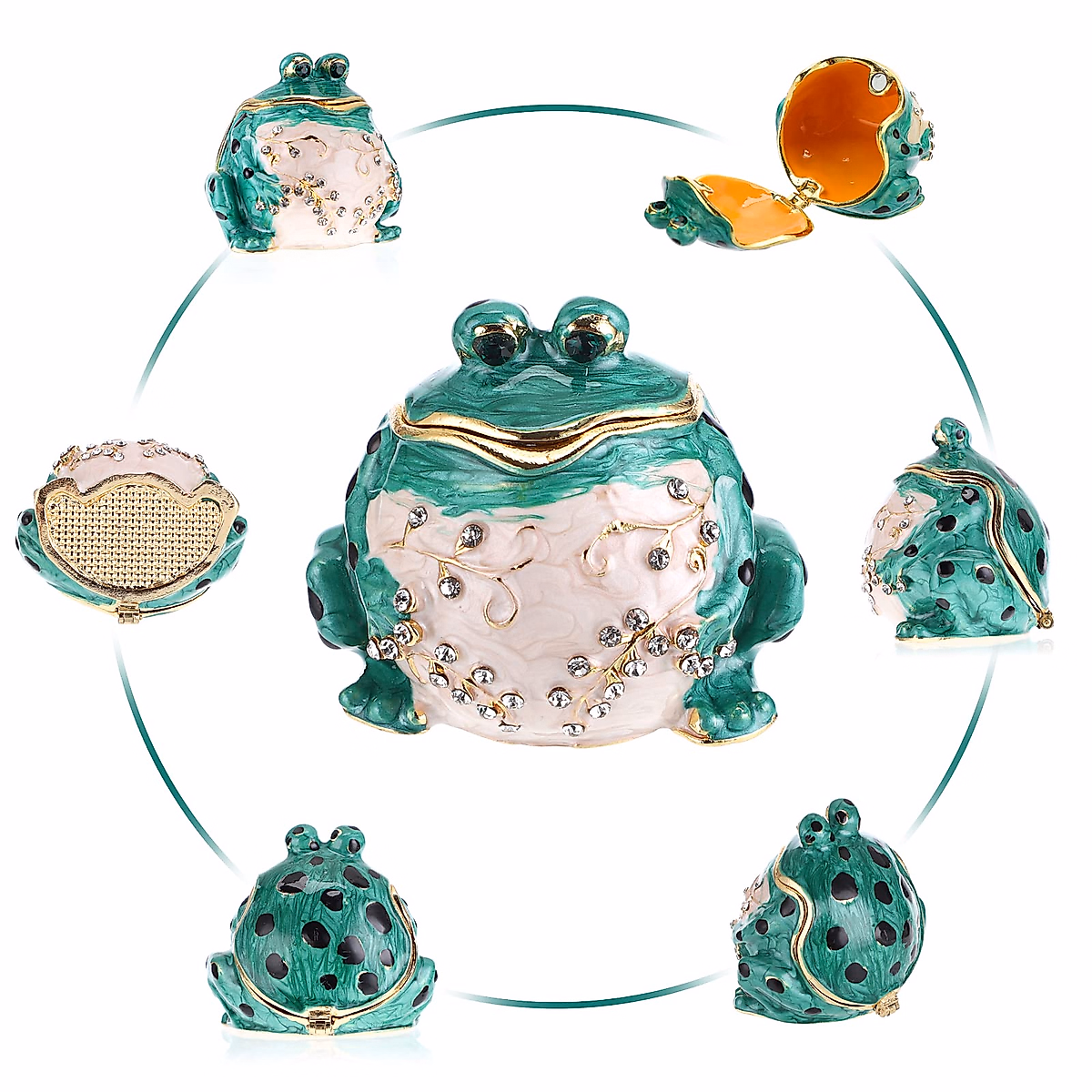 ELLDOO Mini Frog Trinket Box, Metal Enameled Decorative Box Ring Earrings Jewelry Organizer, Figurine Collectable Keepsake Home Decor