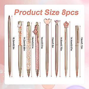 KINBOM Ballpoint Pen Set, 8pcs Metal Cute Pens for Women, Crystal Diamond Pen for Office Desk Writing Supplies (Rose Gold)