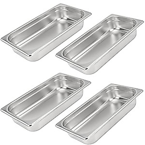 4 Pack 1/3 Size x 2.5 Inch Deep Steam Table Pan, 12.8"x6.9"x2.6" Stainless Steel Anti-Jam Hotel Pan for Food Warmer, Buffet Server, Restaurants and Catering Supplies, 22 Gauge