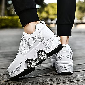 MLyzhe Deformation Roller Shoes Male and Female Skating Shoes Adult Children's Automatic Walking Shoes Invisible Pulley Shoes Skates with Double-Row Deform Wheel