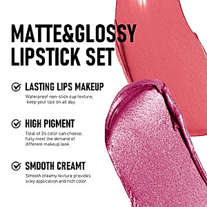 Ownest 24 Colors Matte Velvety Liquid Lipstick Set,Waterproof Long Lasting Non-Stick Cup Liquid Lipgloss Beauty Cosmetics Makeup Kit