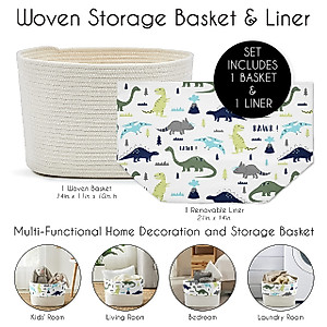 Sweet Jojo Designs Blue Green Modern Dinosaur Boy Woven Storage Basket Decorative Cotton Rope Lined Bin Baby Nursery Kids Bedroom Toy Closet Shelf Organizer Turquoise Mod Dino Boho Bohemian Grey White