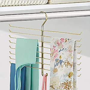 mDesign Metal Closet Rod Hanging Accessory Storage Organizer Rack for Scarves, Ties, Yoga Pants, Leggings, Tank Tops - Snag Free, Geometric Design, 16 Arms/1 Hook - Spira Collection - Soft Brass