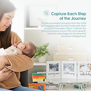 Pearhead Triple Sonogram Keepsake Photo Frame, Gender Neutral Ultrasound Keepsake, Ideal Pregnancy Gift For First Time Moms, Baby Shower and Nursery Decor, 3.5”x2.5” Photo Insert, White