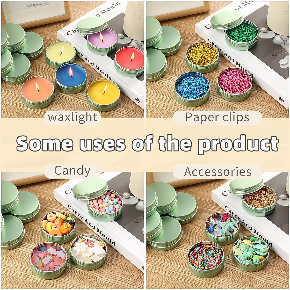 LIYAR 2 oz Tins Aluminum Tin Jars 48 Pack 2oz Tins Candle Tins Salve Tins Versatile Tin Cans with Lids Metal Tin for Balms,Spices,Salve,Crafts(Pale Green)