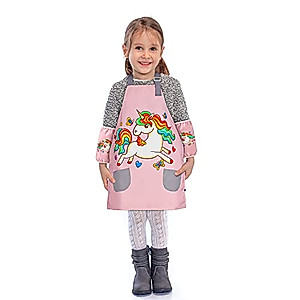 FUSOTO Unicorn Kids Aprons for Girls, Kids Cute Kitchen Cooking Apron for Ages 6-12, Kids Artist Painting Apron with Pockets, Arts and Crafts for Kids, Unicorns Gifts for Girls