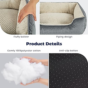 Miguel Removable Washable Dog Bed for Medium Dog Easy Clean - Rectangle Pet Bed for Large Cats with Zipper Cover Bolster Cuddle Puppy Bed with Supportive Side Wall Slip-Resistant Bottom, Gray 30 Inch