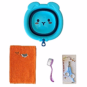 Hedgehog Bath Supplies Portable Small Animal Swimming Pool Collapsible Cute Foldable Hedgehog Bathtub Bathing Brush Cute Towel Clippers Claw Trimmer for Hamster, Guinea Pig, Reptile, (Blue Bathtub)