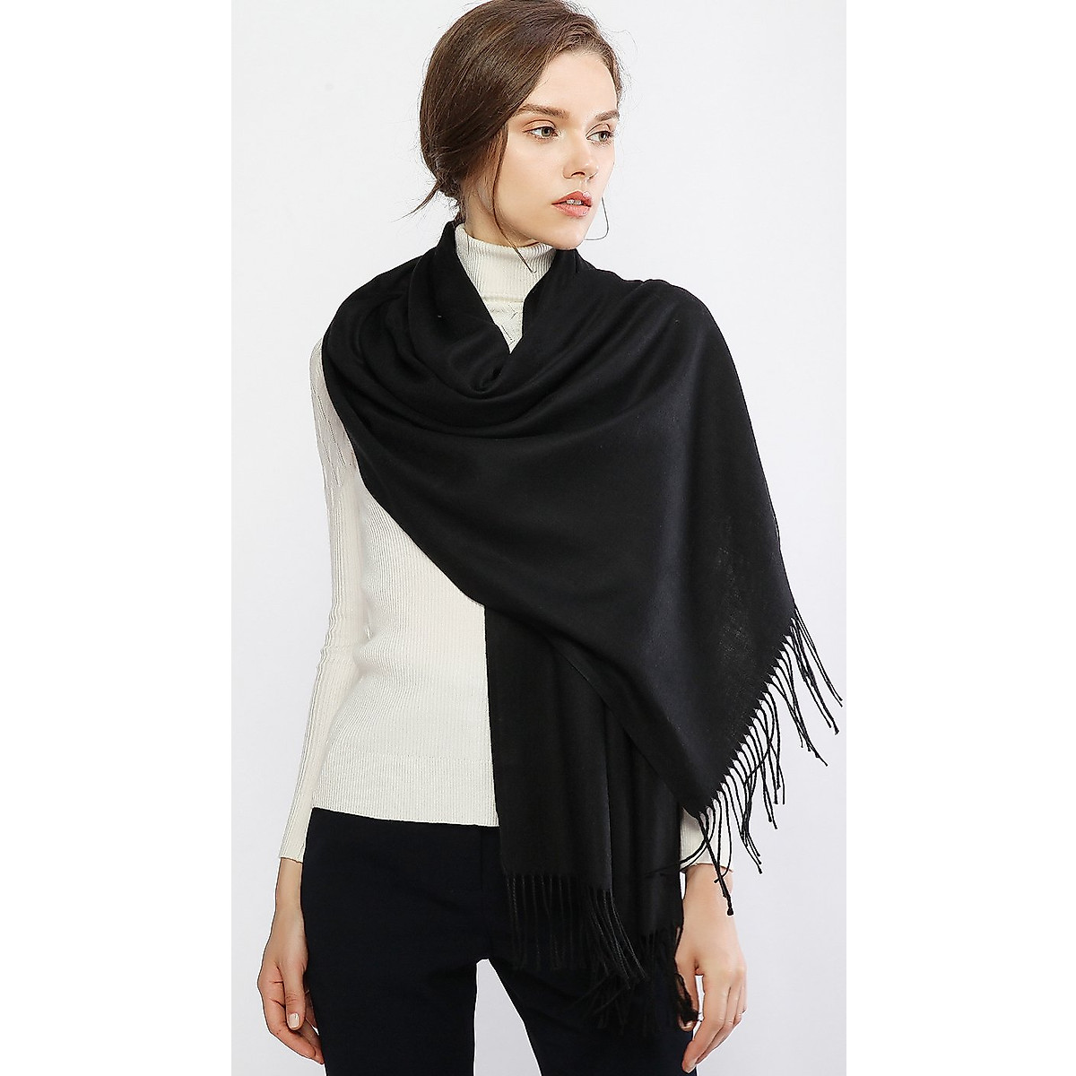 RIIQIICHY Scarfs for Women Winter Black Pashmina Shawls and Wraps for Evening Dresses Warm Large Scarves Wedding Shawl