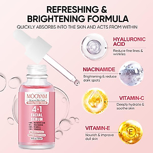 Vitamin C Face Serum, Hydrating Facial Serum with Vitamin C, Hyaluronic Acid, Niacinamide, Vitamin E, Anti Aging, Brightening Serum for Dark Spots, Fine Lines & Wrinkles,Facial Serum for All Skin 30ml