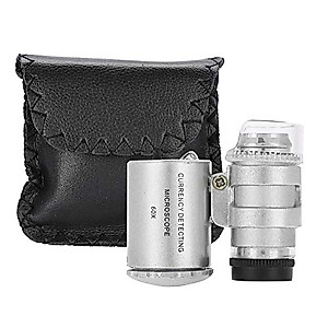 Mini 60X LED Microscope, Pocket Microscope Magnifier Microscope UV Currency Detector, for Jeweler Adjustable Magnifier