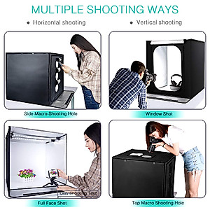 FOSITAN Photo Box, 24''x24''x24'' Portable Photo Studio Professional Light Box 126 LED Brightness Dimmable Shooting Tent with 8 Backdrops for Product Advertising Like Jewellery, Food, Bags, Shoes