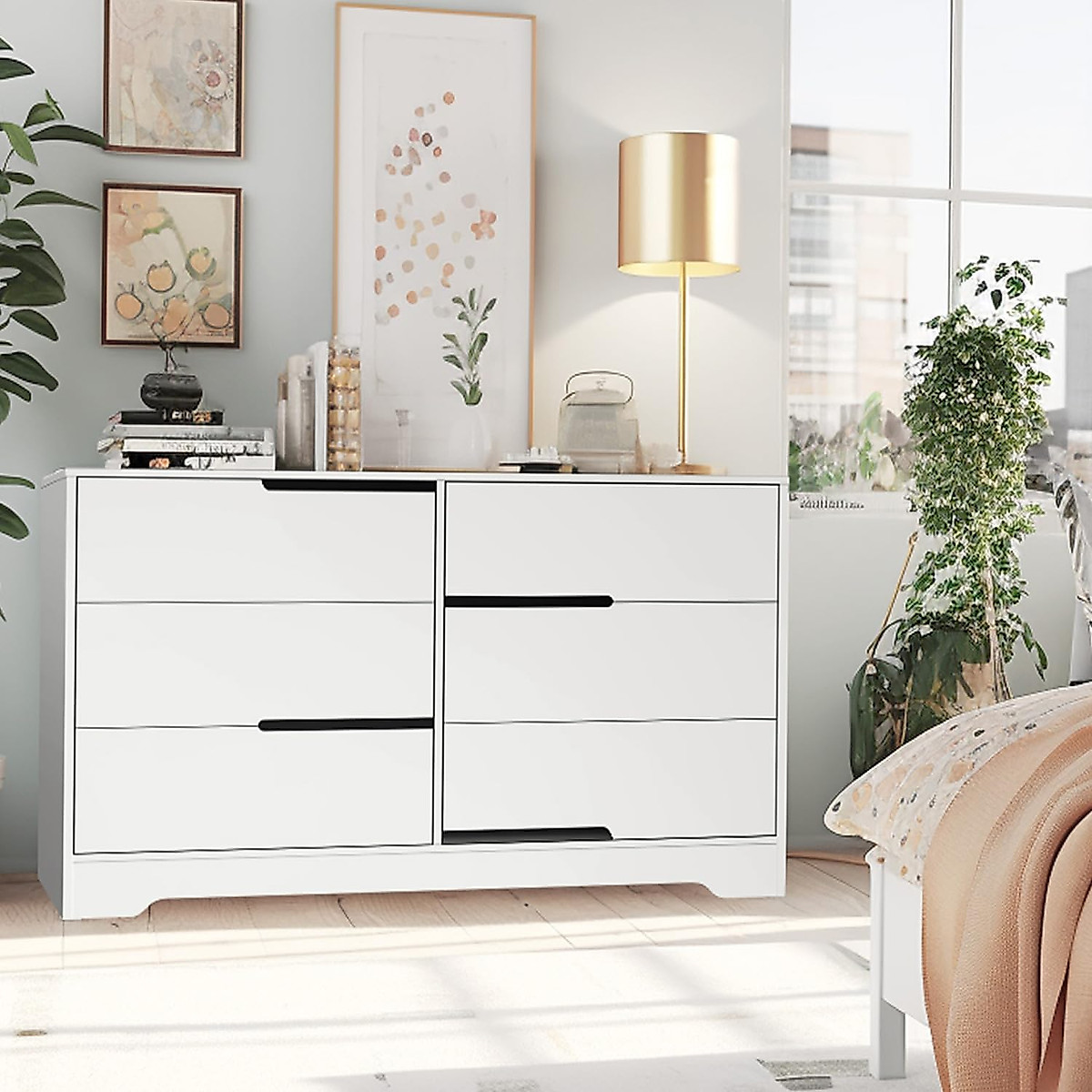 White Dresser for Bedroom with 6 Drawers, Double Dresser Chest of Drawers Kids Dresser Drawer Organizer for Nursery,Living Room,Closet, Entryway, Hallway