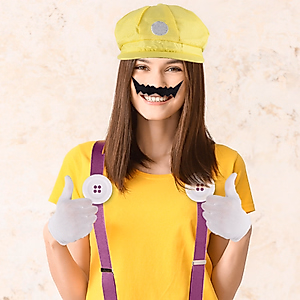 PIIDUOO Wario Costume Adult Halloween - Wario Yellow Hat Mustache Gloves Buttons Suspenders Accessories for Men & Women Cosplay