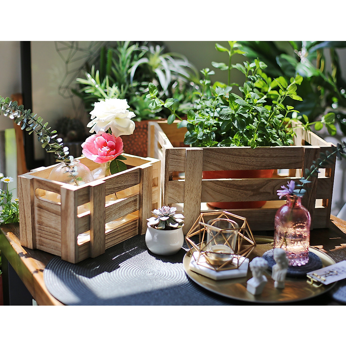 Natural Wood Crates for Storage - Set of 3: Decorative Unfinished Wooden Crates, Country Style Storage for Display, Rustic Farmhouse Shelf Décor