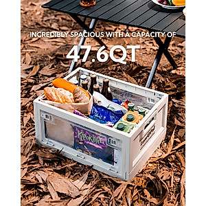 Lumopal Collapsible Storage Bins, 47qt Storage Box Camping Folding Sturdy Large Plastic Storage Crates Organizer Stackable with lid (Light Grey)