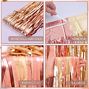 LOLStar 2 Pack Rose Gold Birthday Decorations, 3.3x6.6ft Pink and Gold Foil Fringe Curtains, Tinsel Streamers Backdrop Photo Booth Props for Bridal Shower Ballerina Valentine's Party Decor