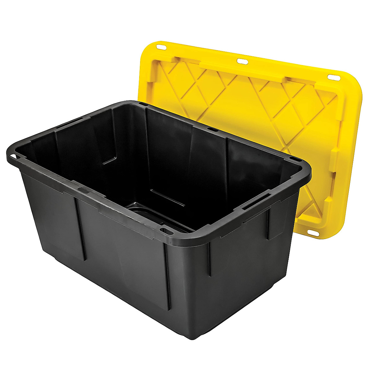 ANF BRANDS (12-Pack) Heavy-Duty 27-Gallon Black and Yellow Storage Bins, Stackable with Secure Lids for Ultimate Organization