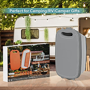 Gintan Camping Cutting Board, 9-in-1 Collapsible Chopping Board with Colander, Gifts for Campers Happy Camper,Camping Accessories for RV Campers(Orange)