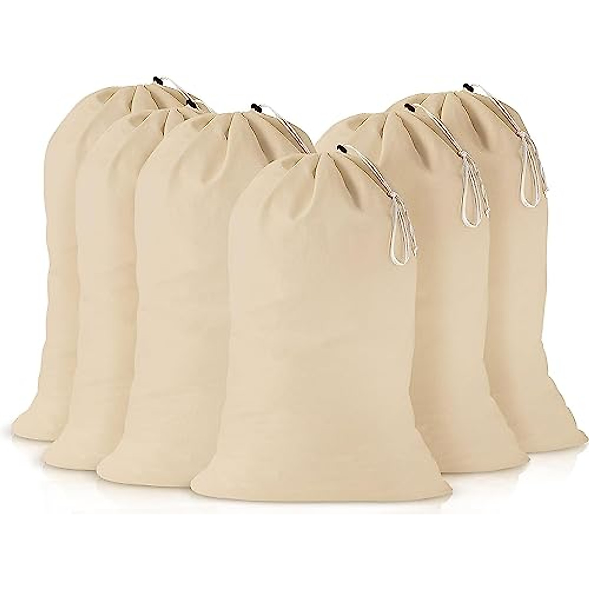 Cotton Bag Drawstring - 6 Pack,Canvas Bags 22'' X 27'' inch, Machine Washable, Cotton Fabric - Storage Sack for Dirty Clothes, Basket Liner, Hamper Bag, Liner Replacement, delicates, Sleeping Bag, Reusable Travel Dorm and Basket Closure