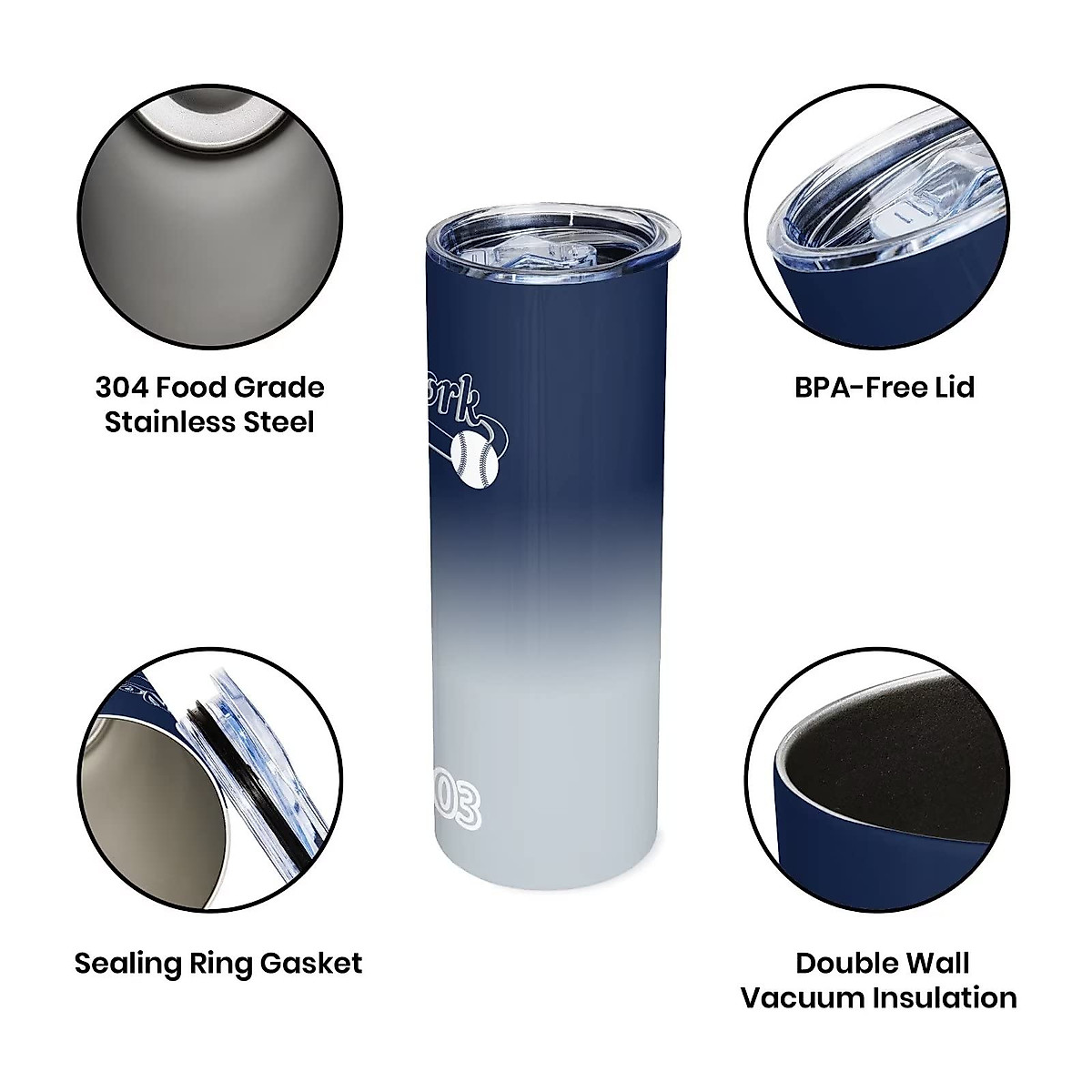 EBBUGAS New York EST 1903 Tumblers 20oz Straight Skinny Car Cups Sports Travel Coffee Mug, Stainless Steel, Insulated,Classic Collection Gifts for Men Women Fans.