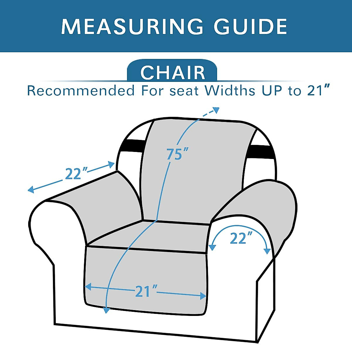 H.VERSAILTEX Reversible Chair Cover Furniture Protector Anti-Slip Couch Cover Water Resistant 2" Elastic Straps Chair Slipcover Pets Fit Sitting Width Up to 21" (Chair:75" x 65", Cameo Blue/Beige)