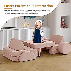 DEYGIA Modular Kids Play Sofa, 13PCS, Pink, Medium, Sponge, Sofa Bed, Sofa
