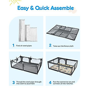 HEAO 79x59 Baby Playpen Extra Large Playard with mat Playpen for Babies with Gate Baby Playpen Area for Indoor Outdoor Grey