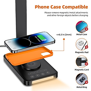 GTIMLMC Desk Lamp with Wireless Charger, LED Table Lamps for Home Office, USB Charging Port, Blue and Warm Bedside Night Light, Touch Dimmable, Eye-Caring, Timer, with Adapter, Black