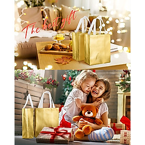 80 Pieces Gift Bags Set Glossy Reusable Tote Bags with Handles Grocery Bags for Wedding, Bachelorette Party, Christmas(Gold)