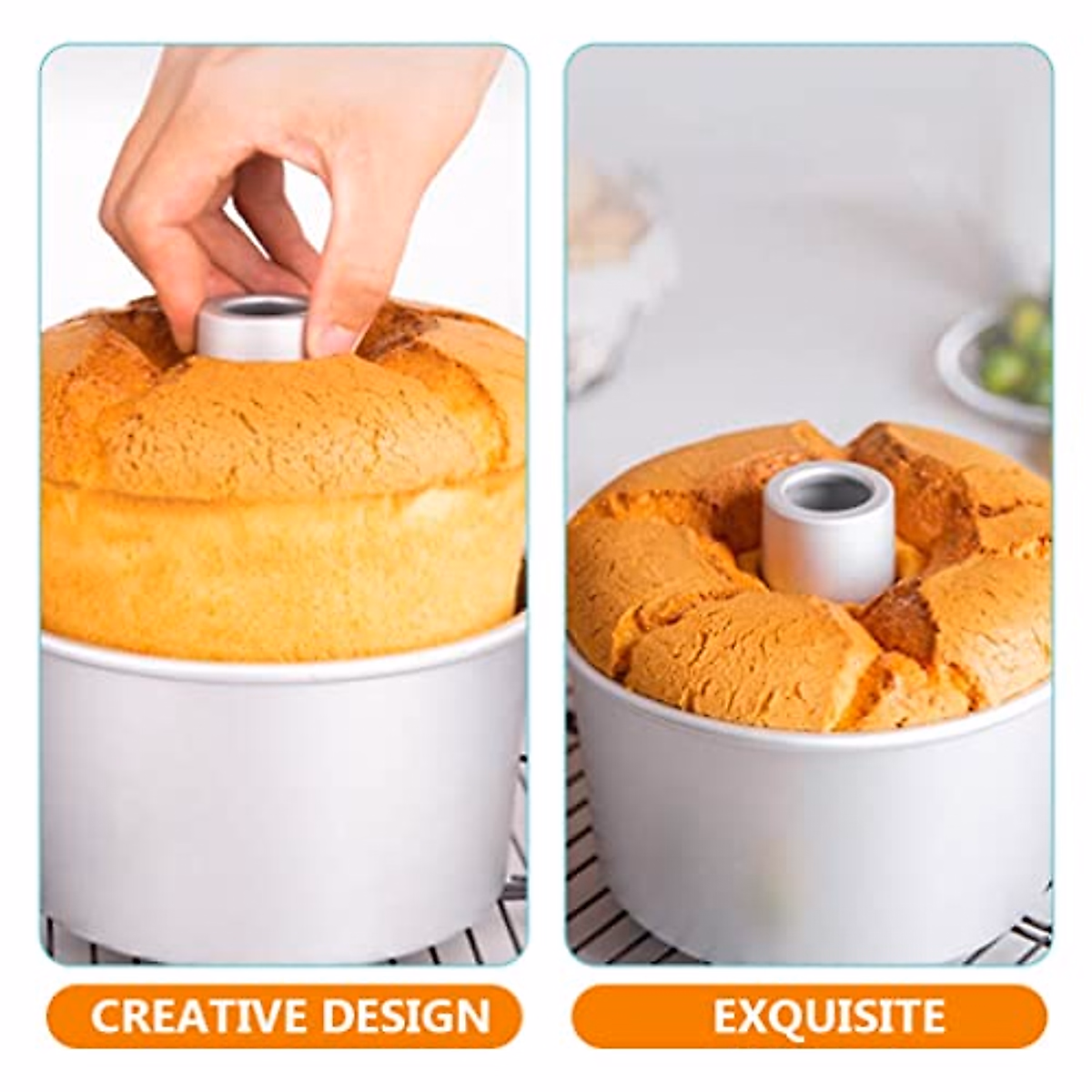 FLAVAS Mini Angel Food Pan Cake Pan 4inch NonStick Chiffon Tube Pan with Removable Bottom for Oven and Baking